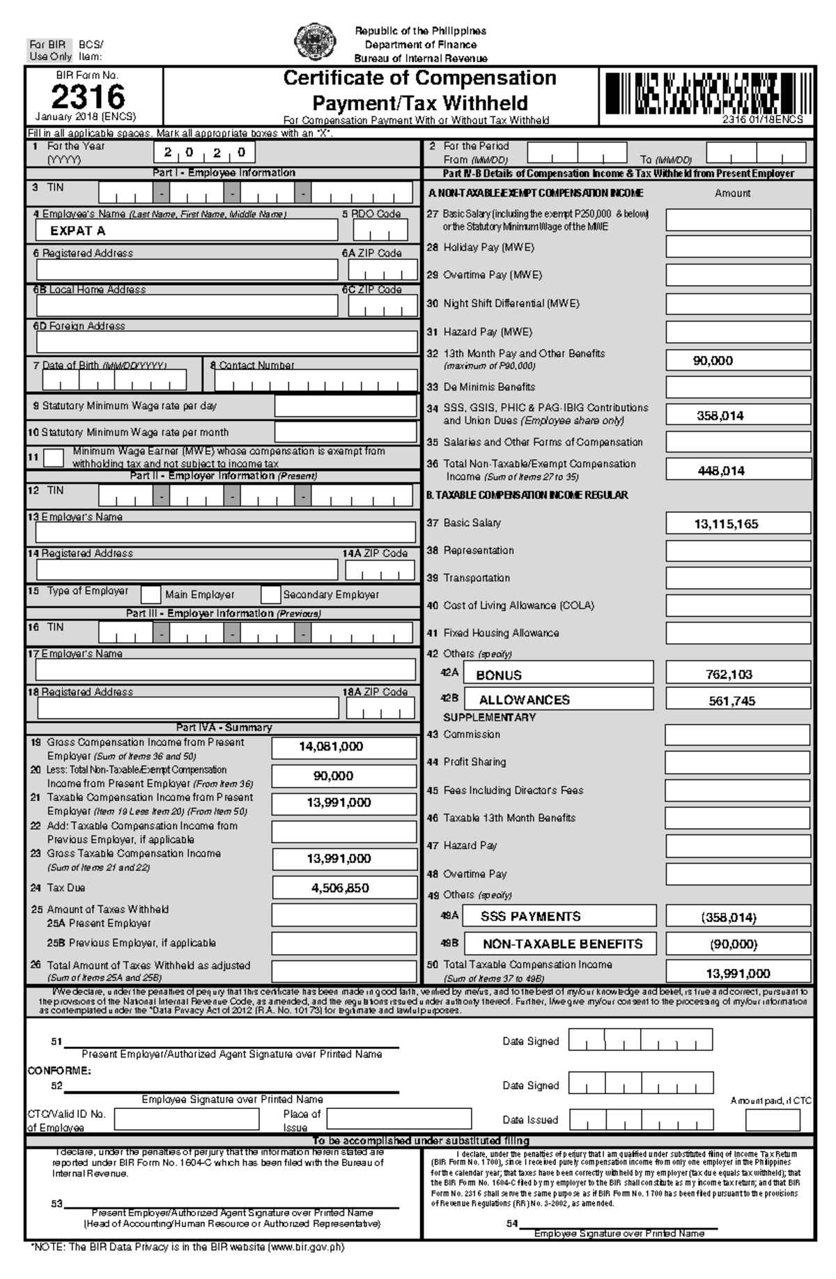 How To Compute Bir Form 2316 Philippines Printable Online