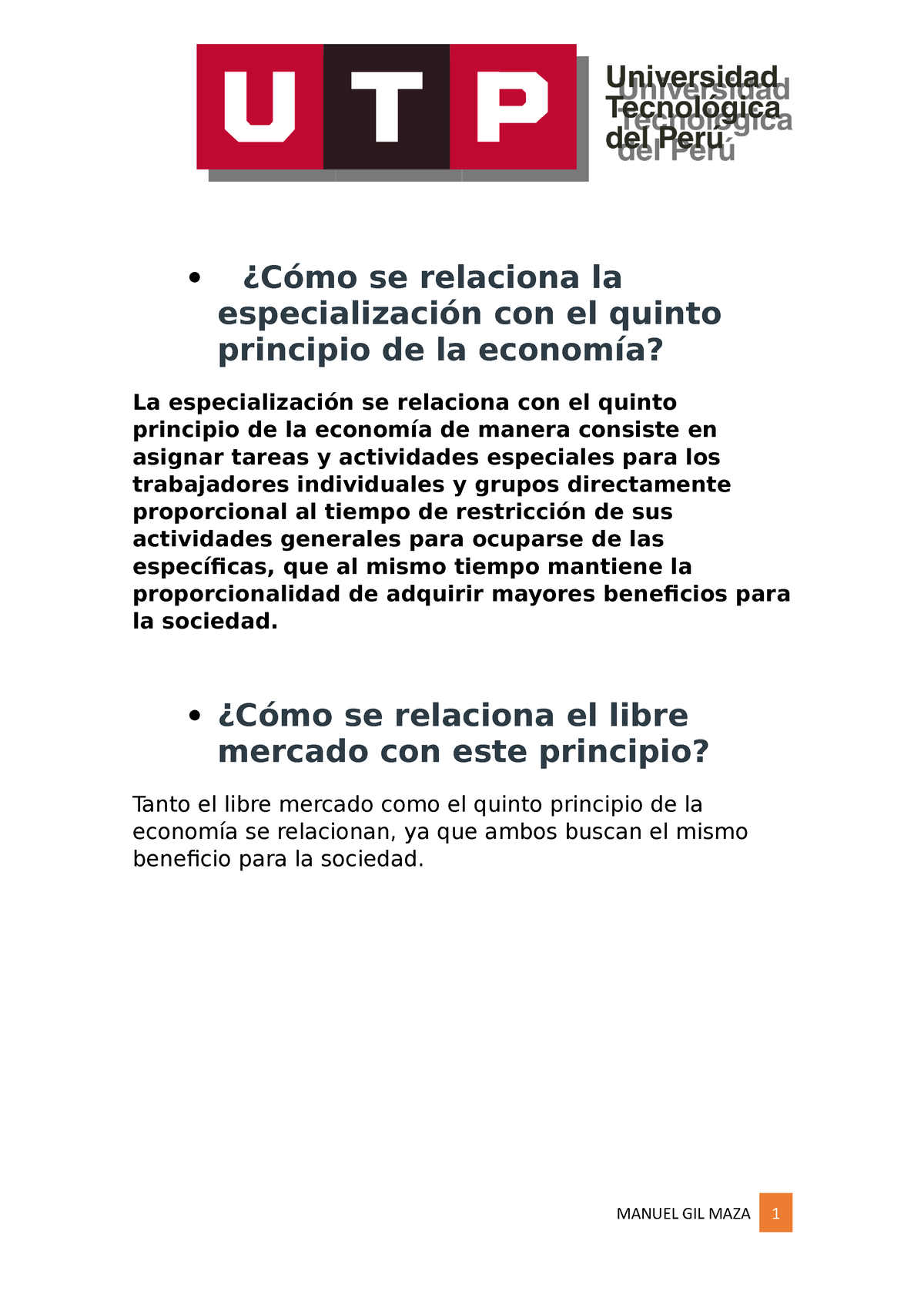 Quinto Principio De La Economia Utp ¿cómo Se Relaciona La