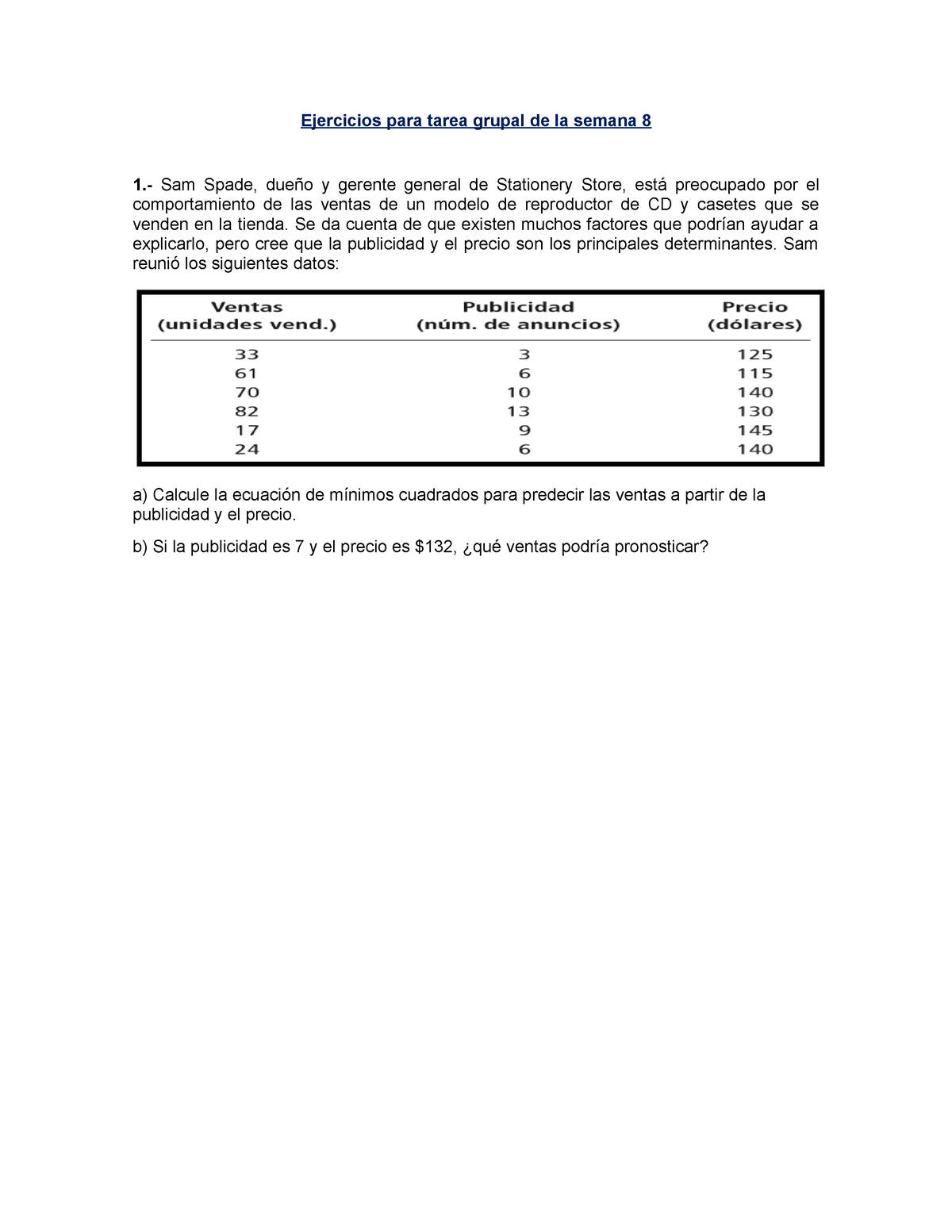 S8 Tarea Tarea Estadistica Ejercicios Para Tarea Grupal De La