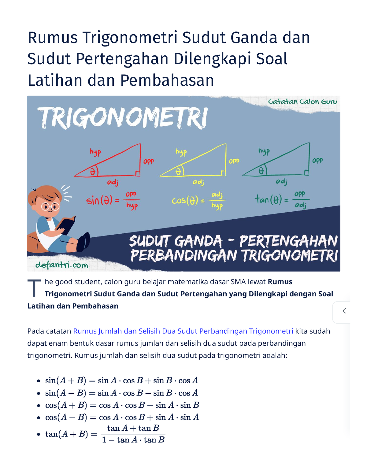 Rumus Trigonometri Sudut Ganda Dan Sudut Pertengahan Dilengkapi Soal