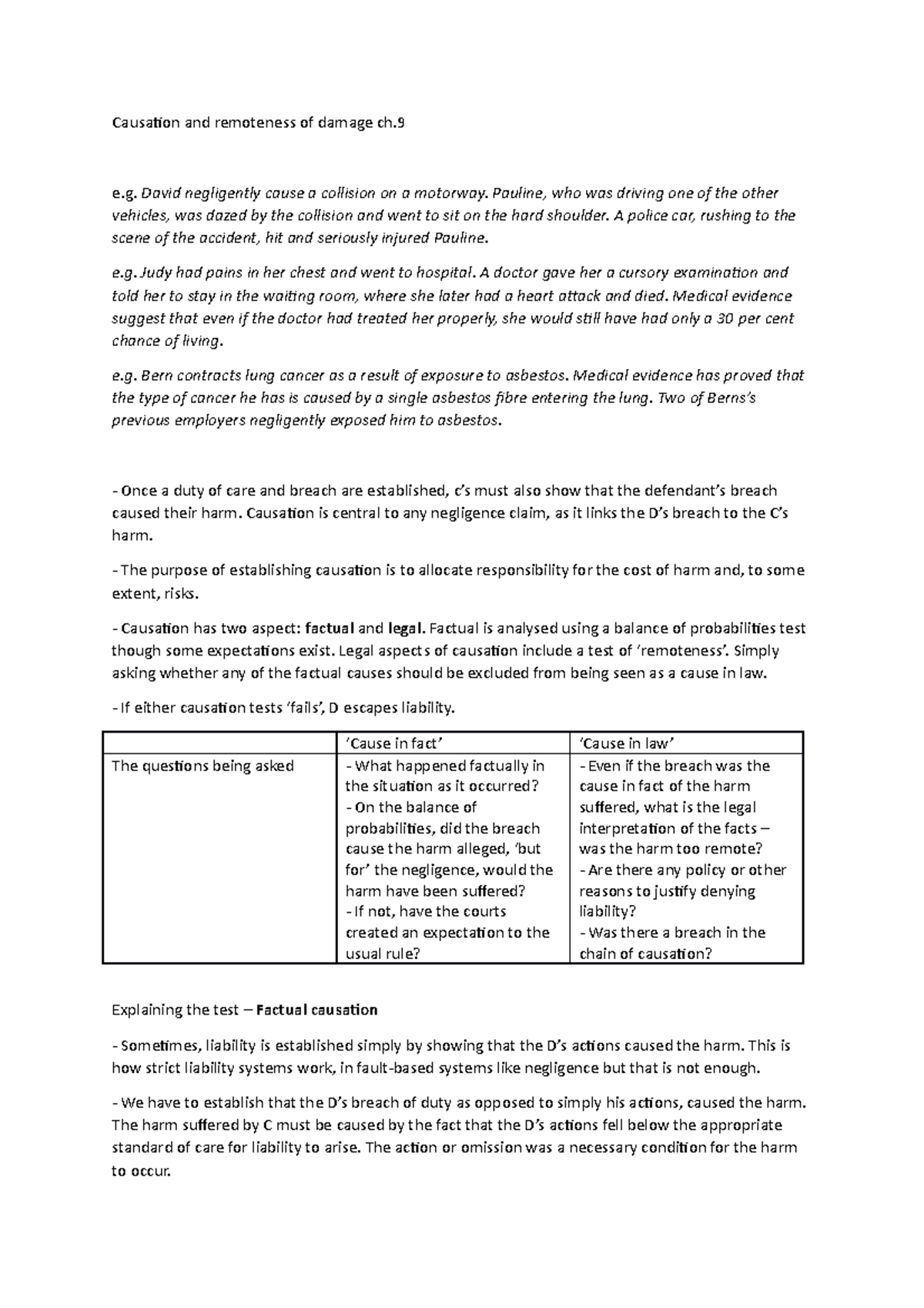 Causation Reading And Lecture Notes Causation And Remoteness Of