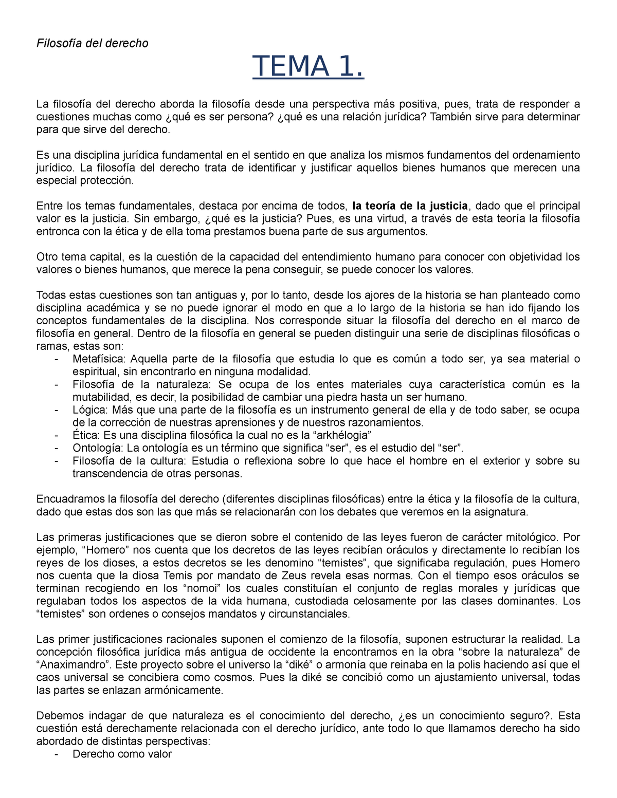 Tema 1 Apuntes De Filosofia Del Derecho Filosofía Del Derecho Tema