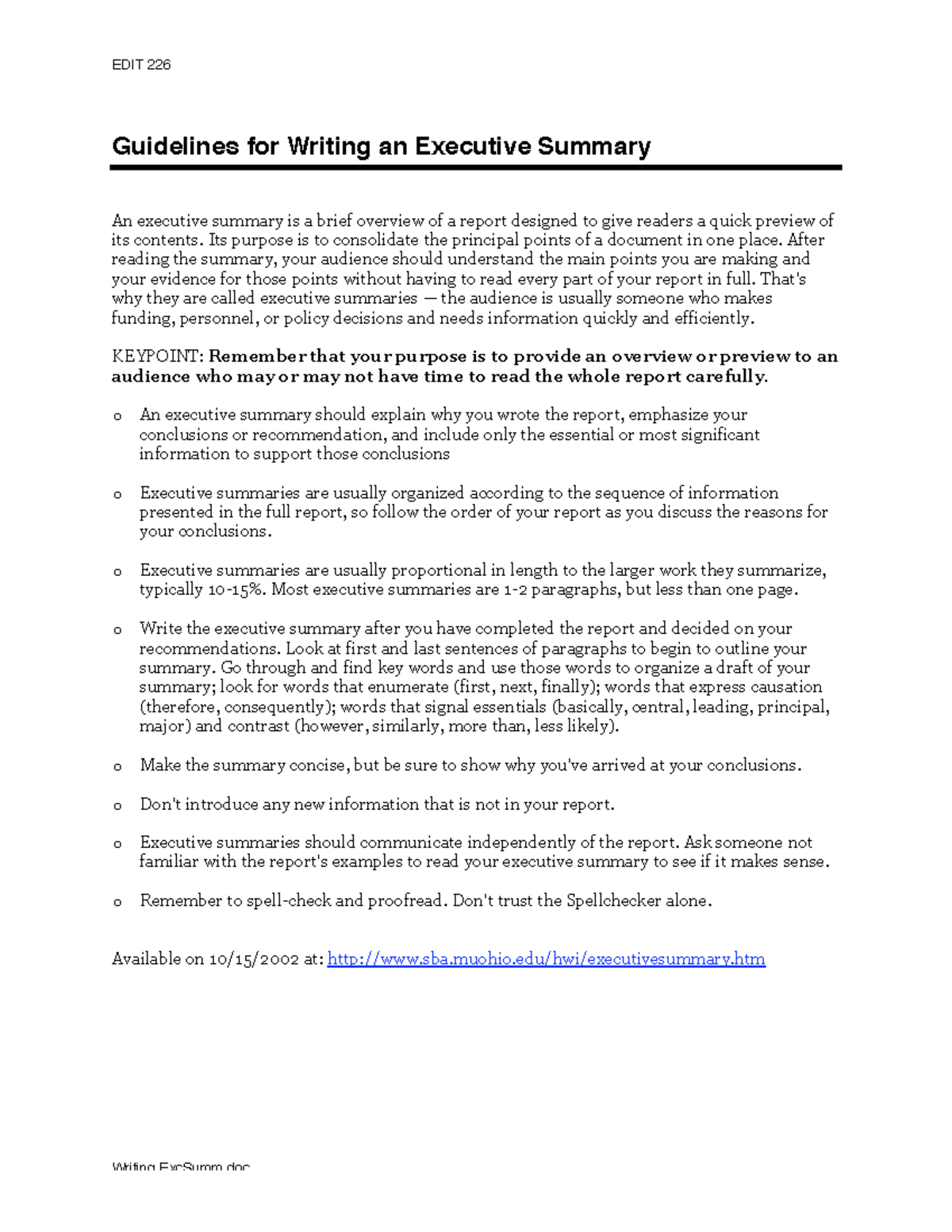 Assignment How To Write An Executive Summary Edit 226 Guidelines For