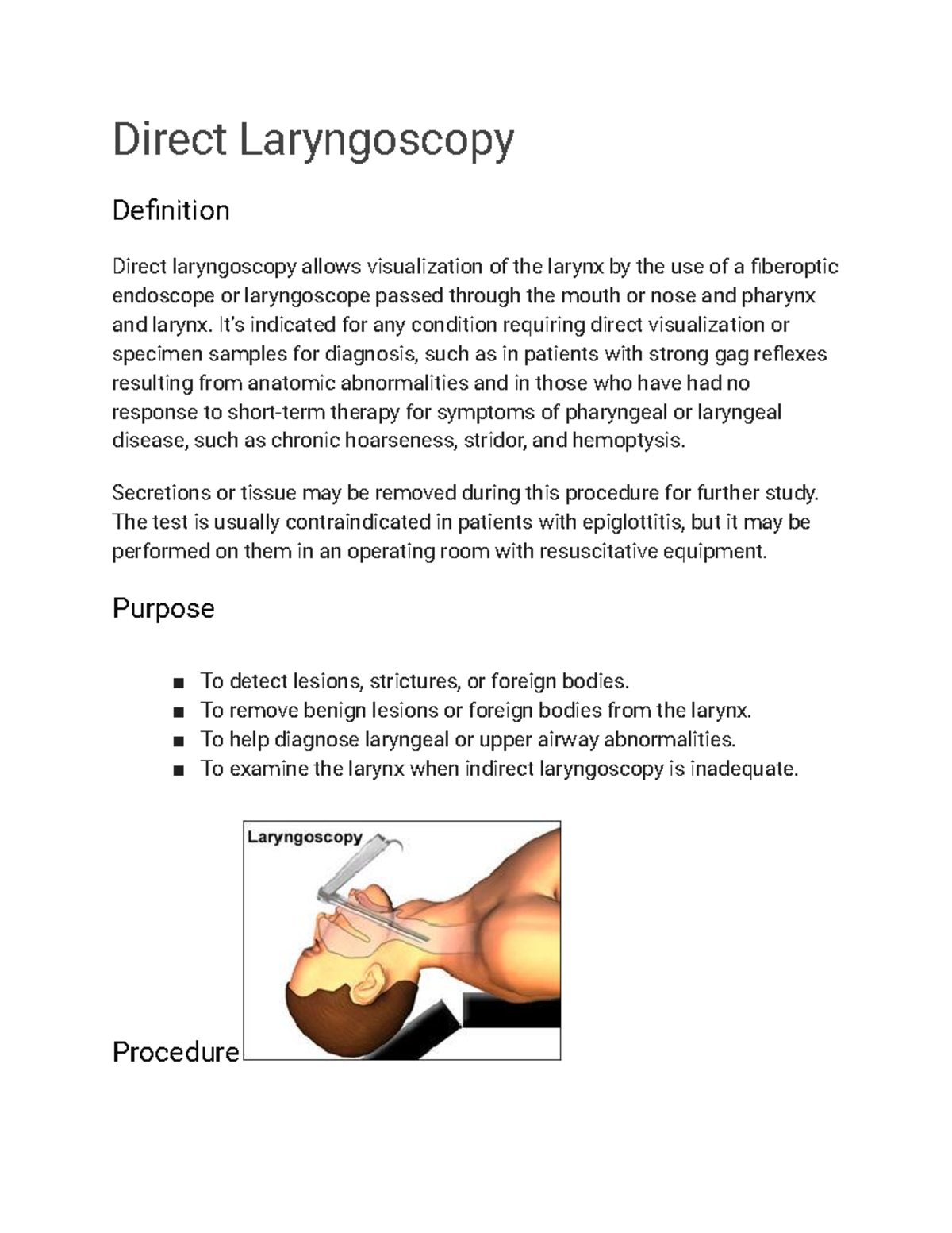 Direct Laryngoscopy Carmines Direct Laryngoscopy Definition Direct