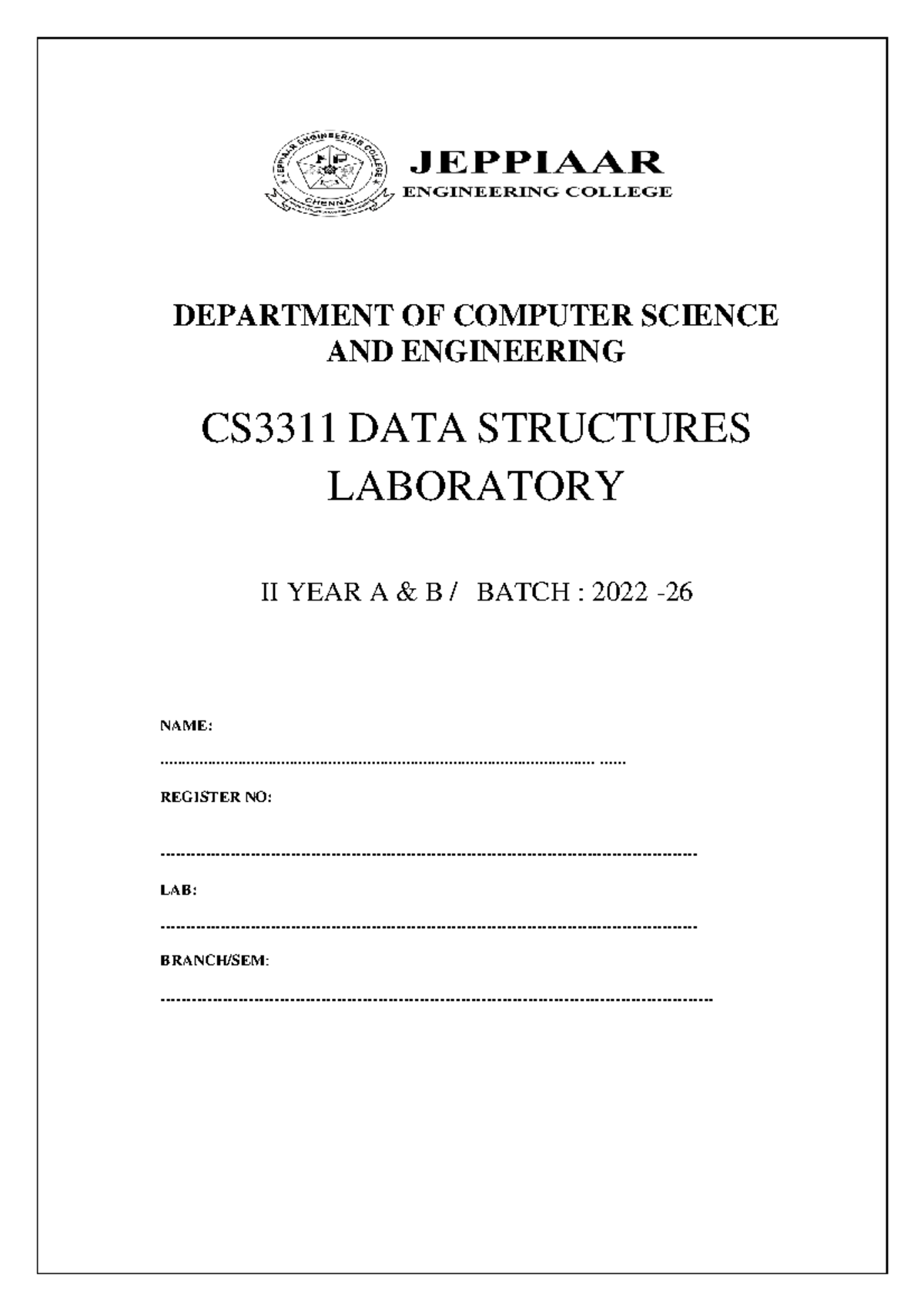 Data Structure Lab Manual Department Of Computer Science And