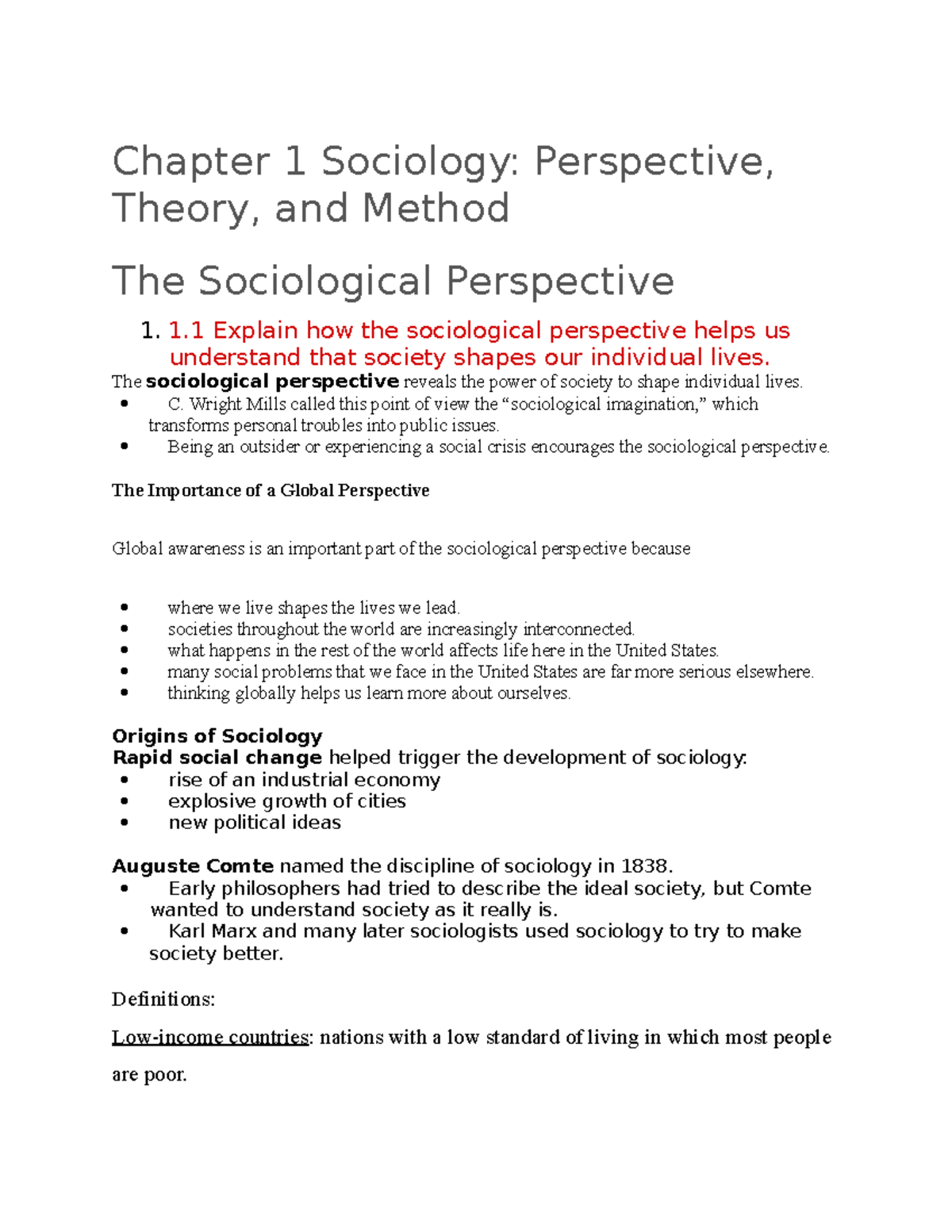 Sociology Chapter 1 Chapter 1 Sociology Perspective Theory And