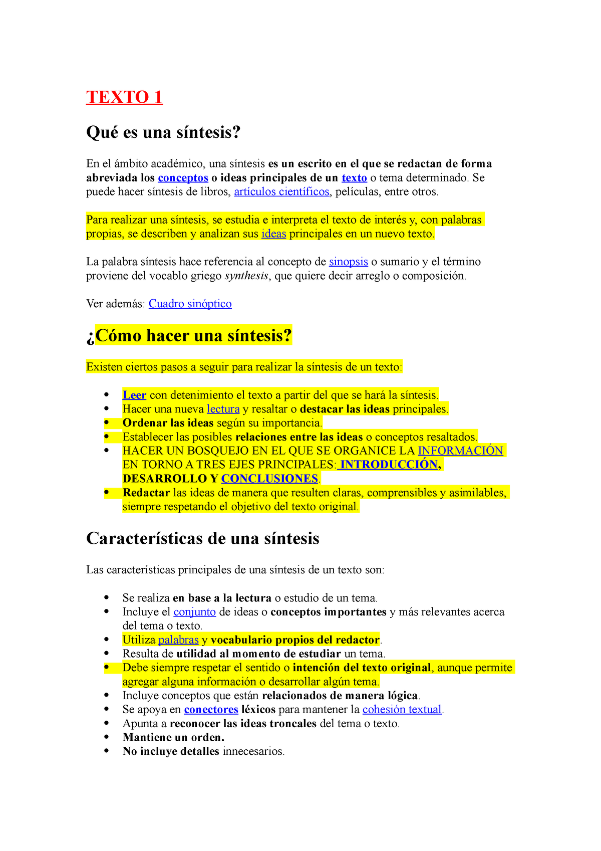 Concepto De Sintesis Texto 1 Qué Es Una Síntesis En El ámbito