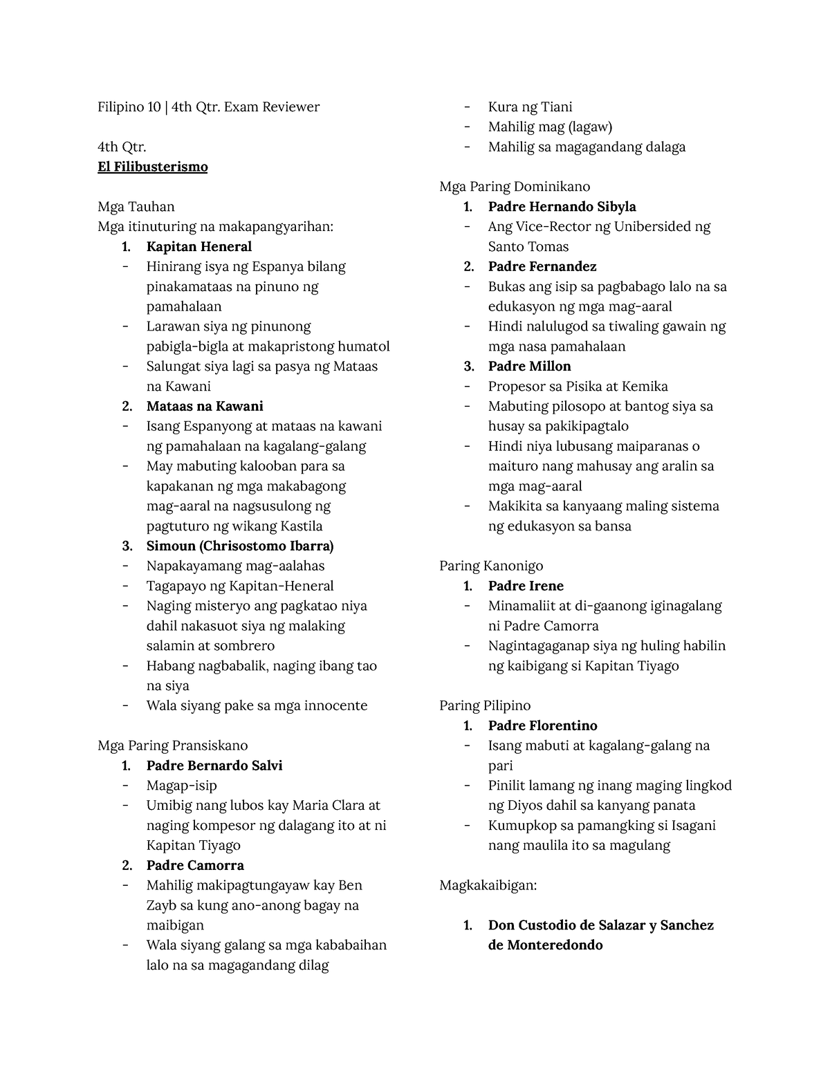 El Filibusterismo Filipino 10 4th Quarter Filipino 10