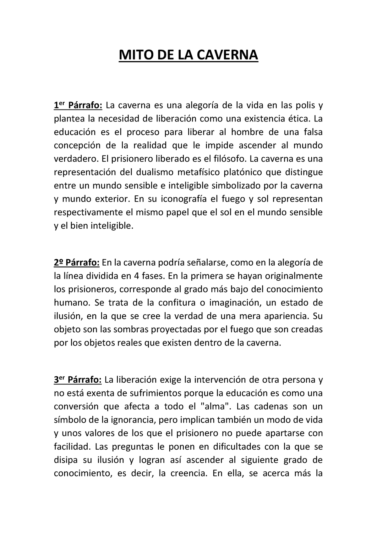 Mito De La Caverna Textos Resumidos Mito De La Caverna 1 Er Párrafo