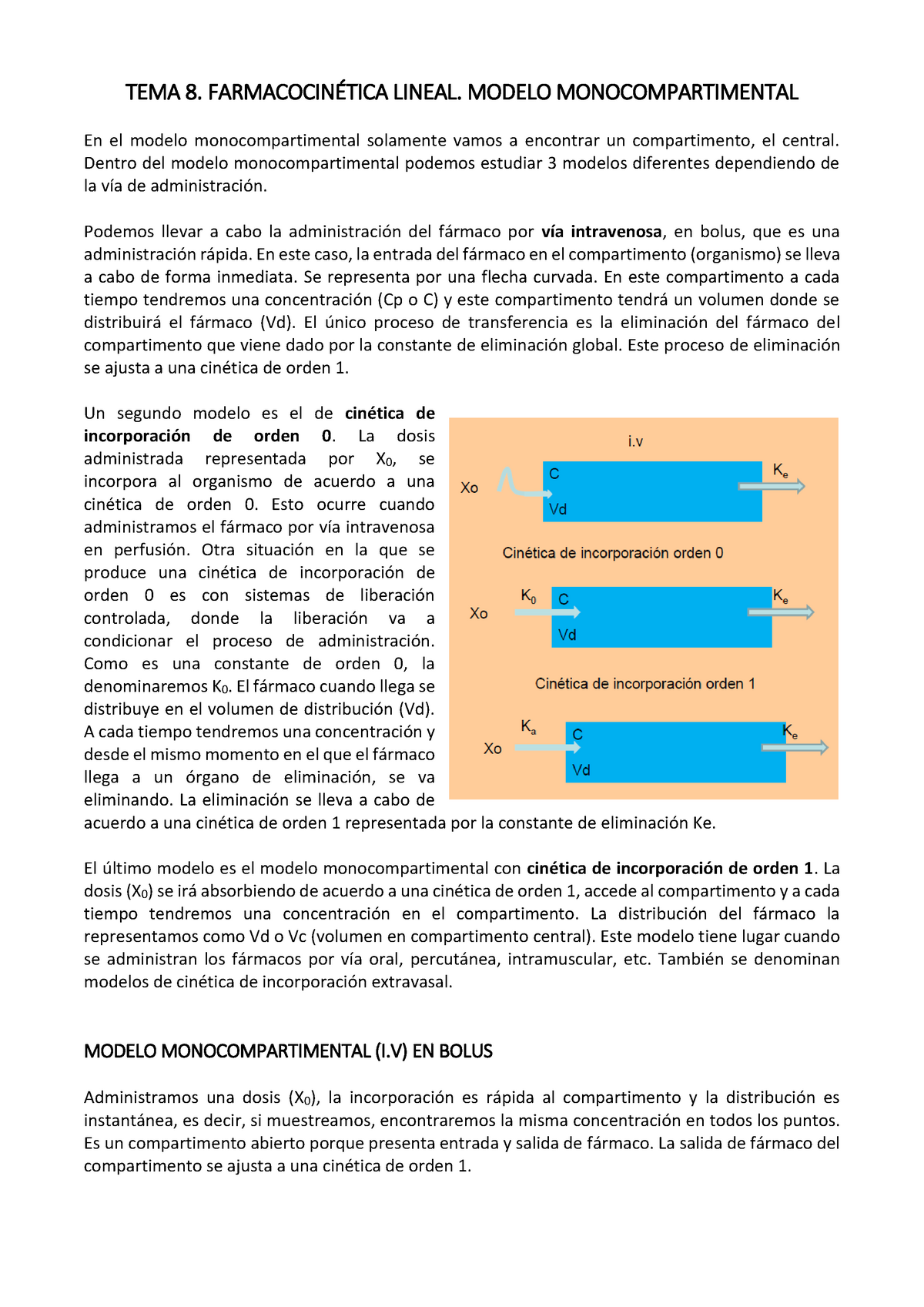 Tema 8 FarmacocinÉtica Lineal Modelo Monocompartimental Tema 8