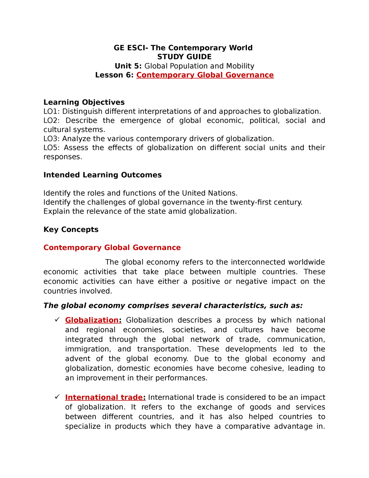 Lesson 6 Contemporary Global Governance Ge The Contemporary World