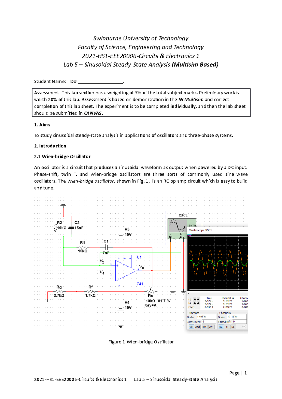 Lab5 Sinusoidal Steady State Analysis 2 Swinburne University Of