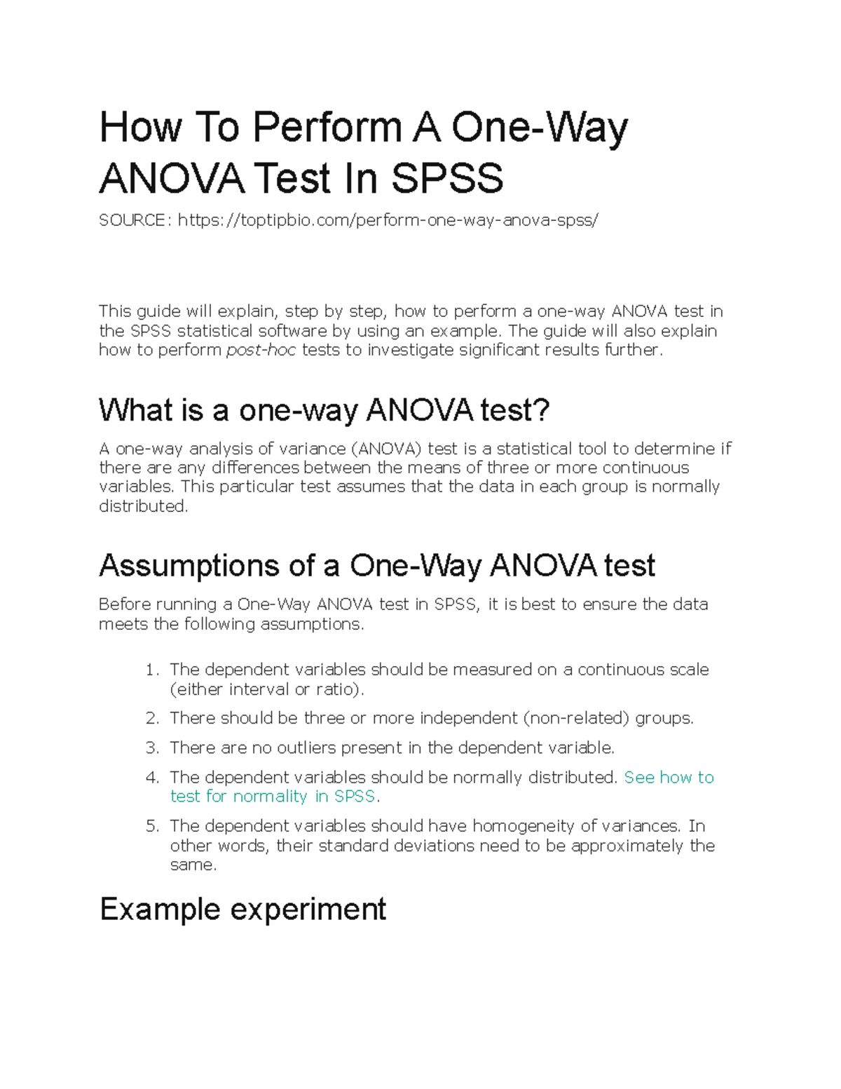 Anova One Way Steps In Spss How To Perform A One Way Anova Test In