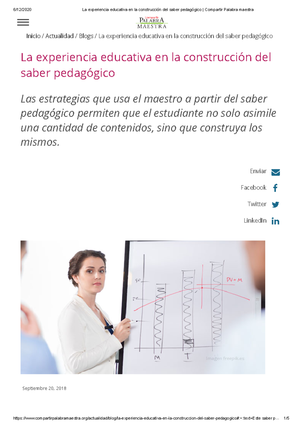 La Experiencia Educativa En La Construcción Del Saber Pedagógico