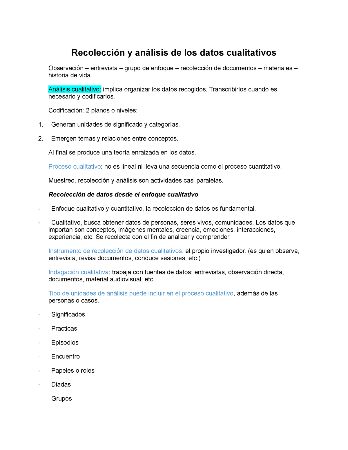 Recolección Y Análisis De Los Datos Cualitativos Recolección Y