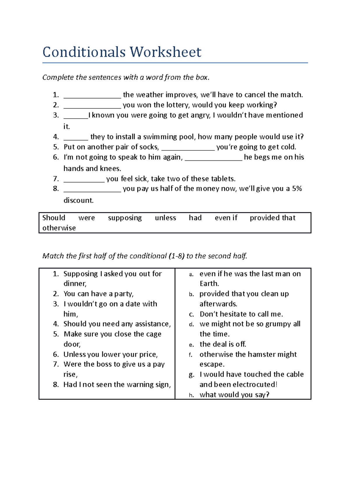 Cae Conditionals Worksheet Preparacion Advanced Conditionals