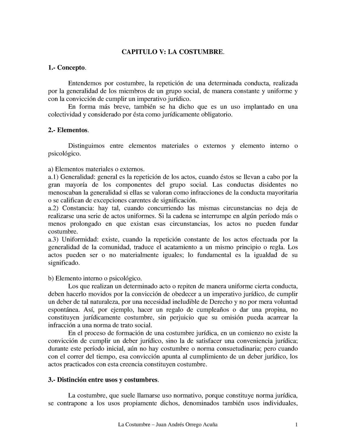 La Costumbre Como Fuente Del Derecho Capitulo V La Costumbre 1