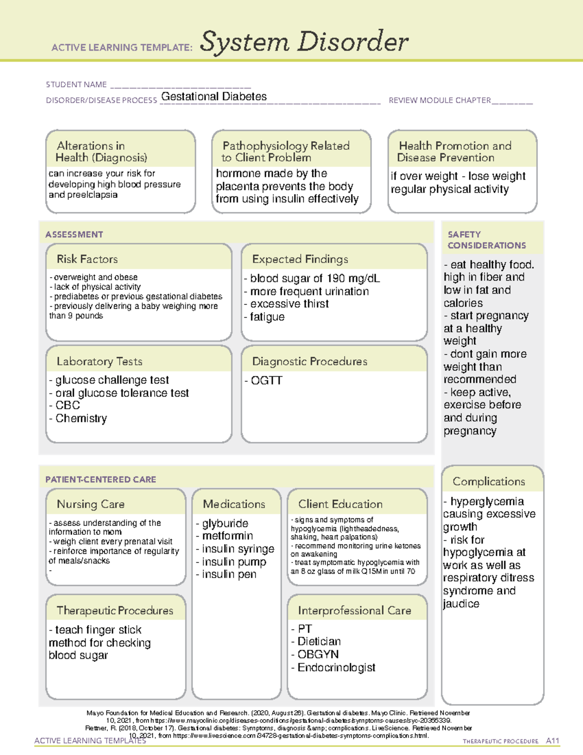 System Disorder Gestational Template Active Learning Templates