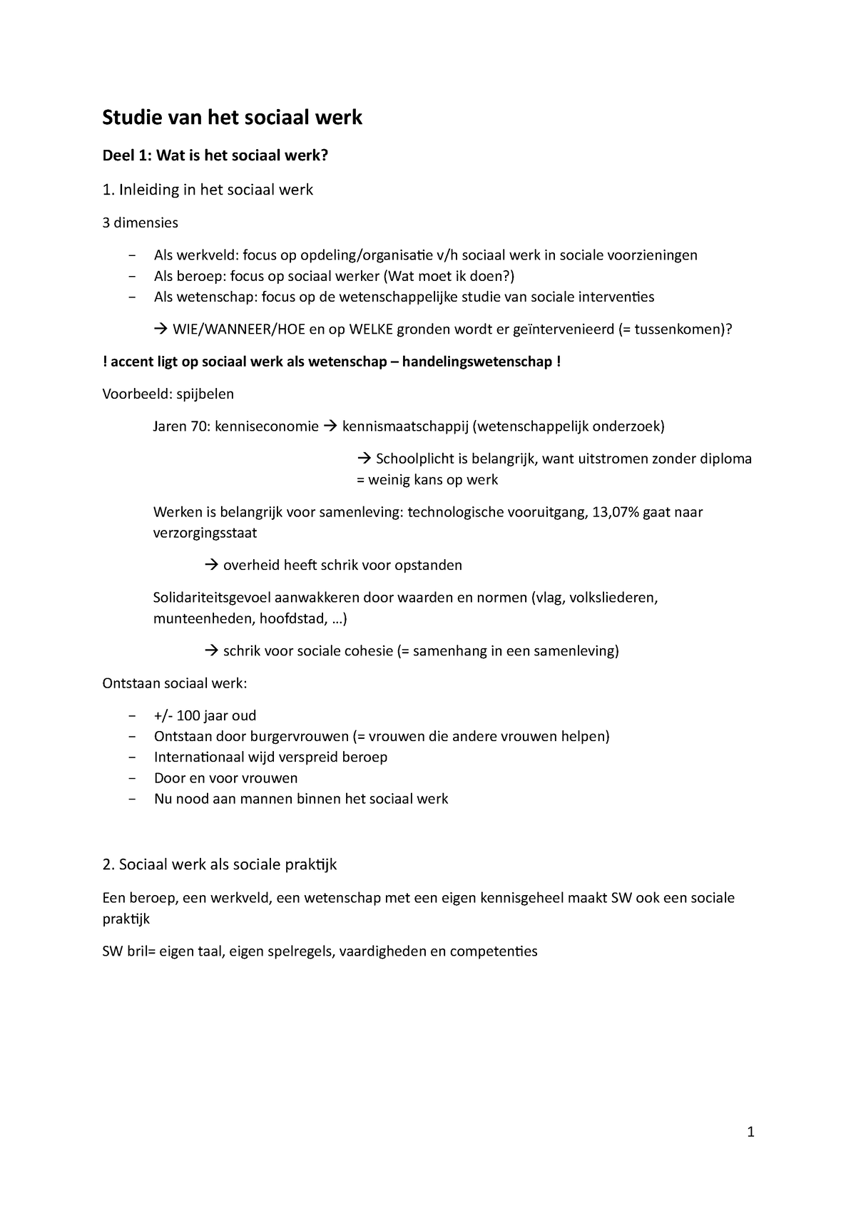 Samenvatting Studie Vn Sw Studie Van Het Sociaal Werk Deel 1 Wat Is