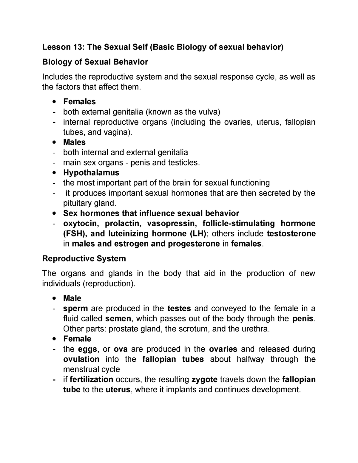 Gen 002 Lesson 13 Lesson 13 The Sexual Self Basic Biology Of Sexual