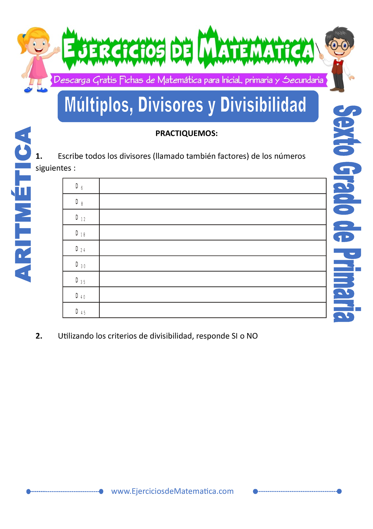 Ejercicios De Multiplos Divisores Y Divisibilidad Para Sexto De