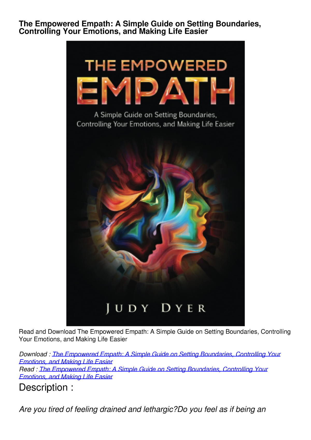 Pdf Download The Empowered Empath A Simple Guide On Setting
