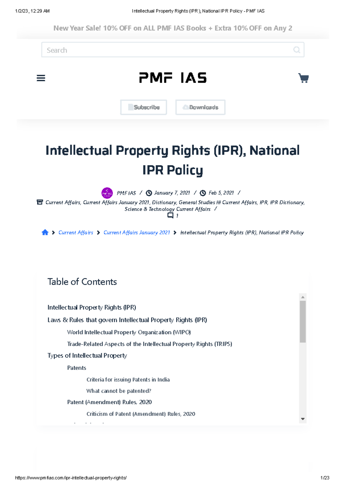 Intellectual Property Rights Ipr National Ipr Policy Pmf Ias New