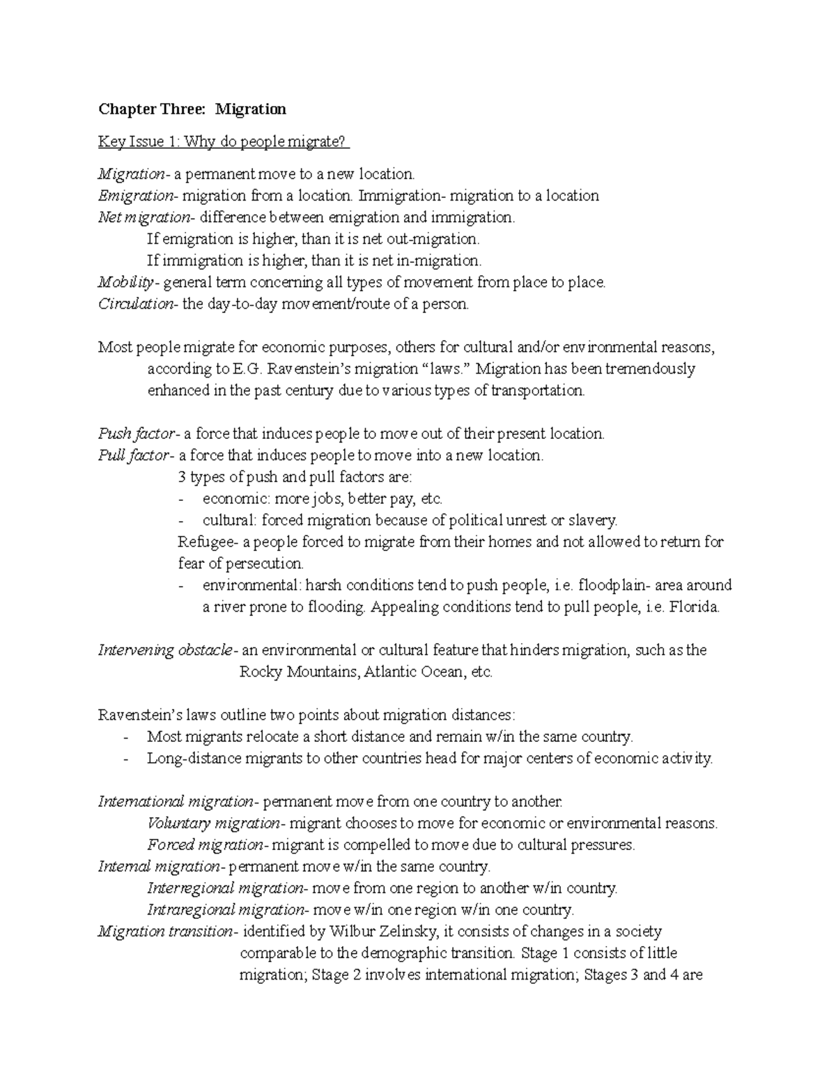 Ap Human Geography Chapter 3 Migration Chapter Three Migration Key