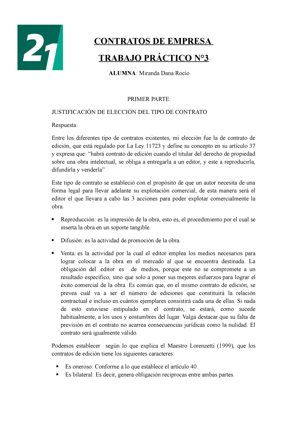 Tp 3 Contratos De Empresa Contratos De Empresa Trabajo PrÁctico N