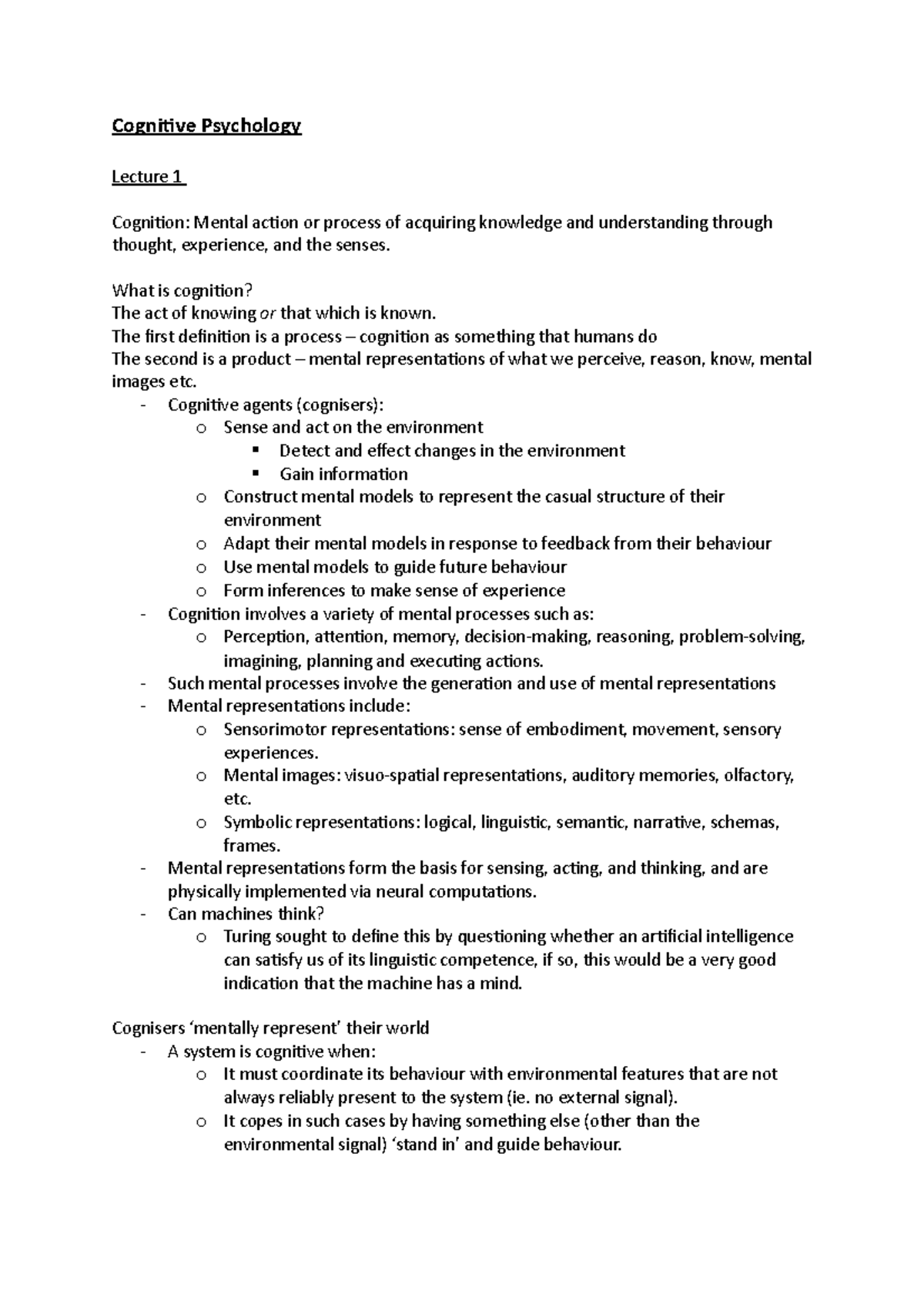 Cognitive Psych Lecture Notes Cognitive Psychology Lecture 1