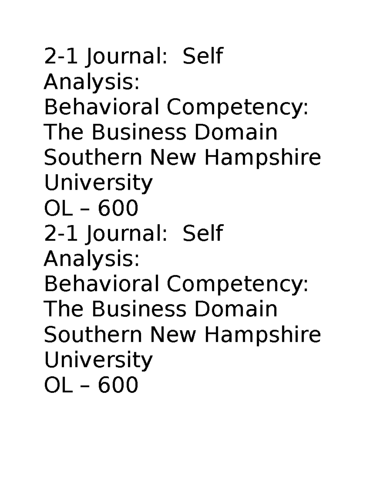 2 1 600 Hrm Hrm 2 1 Journal Self Analysis Behavioral Competency