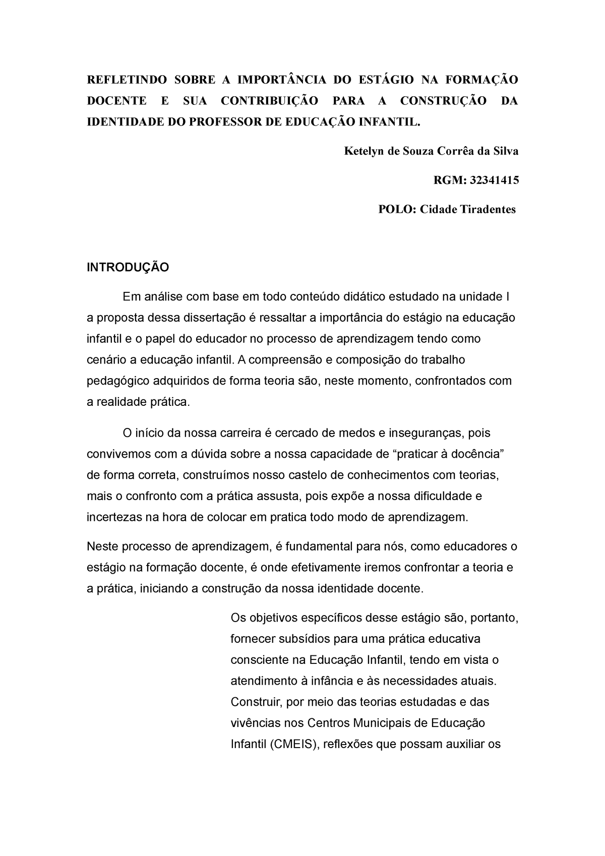 Pratica De Ensino 1 Preparatorio Refletindo Sobre A ImportÂncia Do