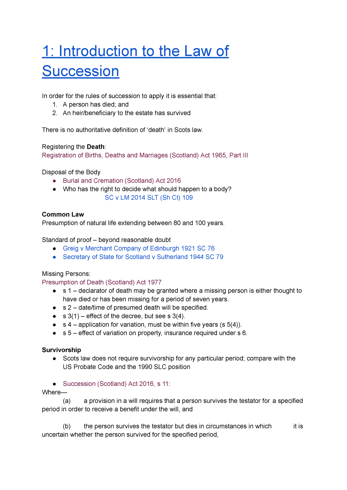 Succession Lecture Notes 1 Introduction To The Law Of Succession In