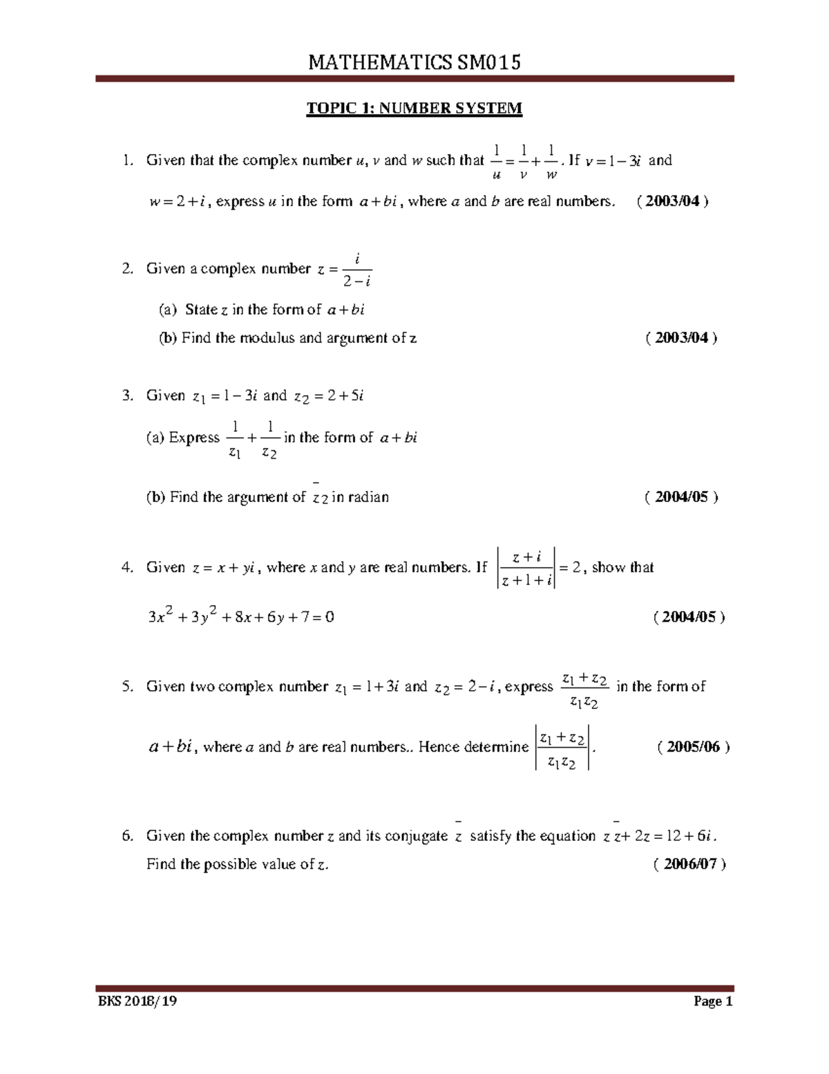 Pyq Mathematics Sm015 Math Topic 1 Number System Given That The