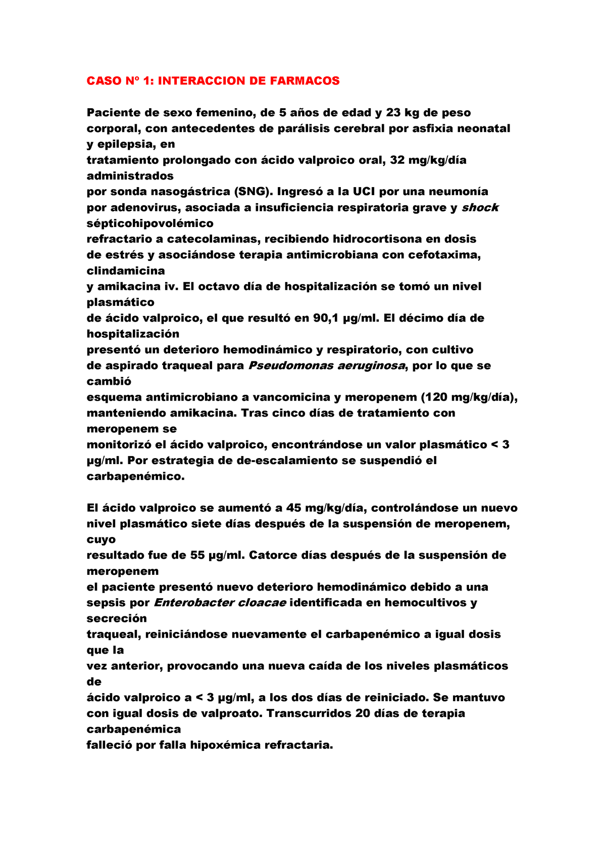 Caso Clinico Interacción De Fármacos Caso Nº 1 Interaccion De