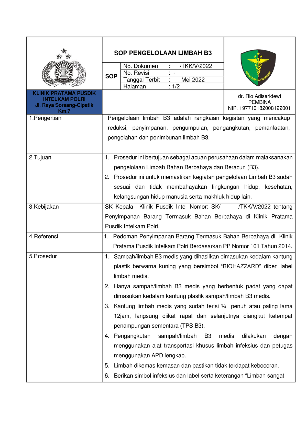 36 Sop Pengelolaan Limbah B3 Sop Pengelolaan Limbah B Sop No