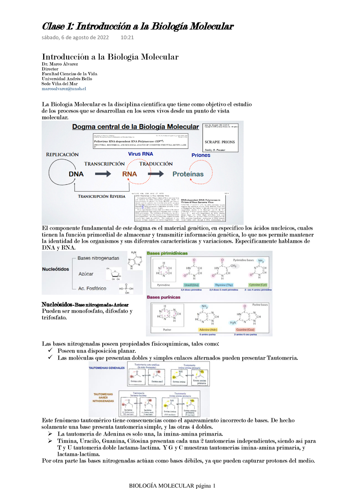 Clase 1 Introducción A La Biología Molecular IntroducciÛn A La