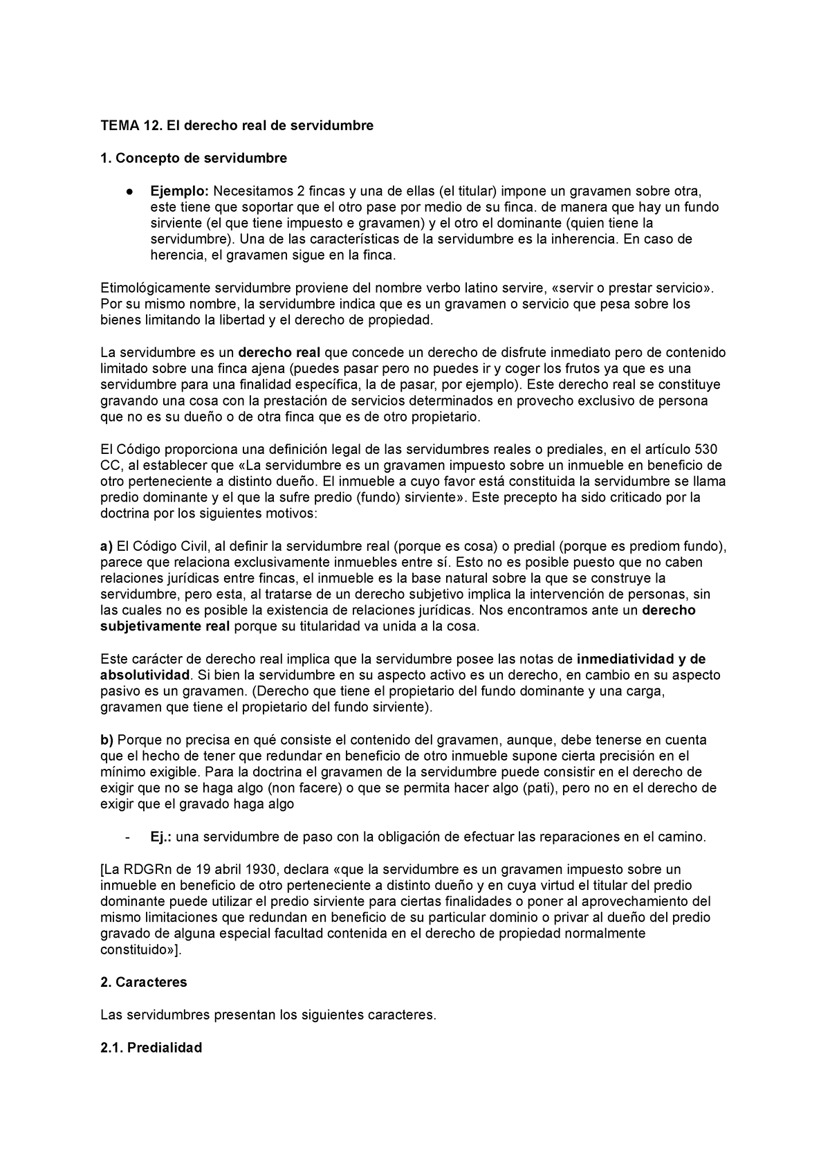 Tema 12 Derechos Reales Tema 12 El Derecho Real De Servidumbre