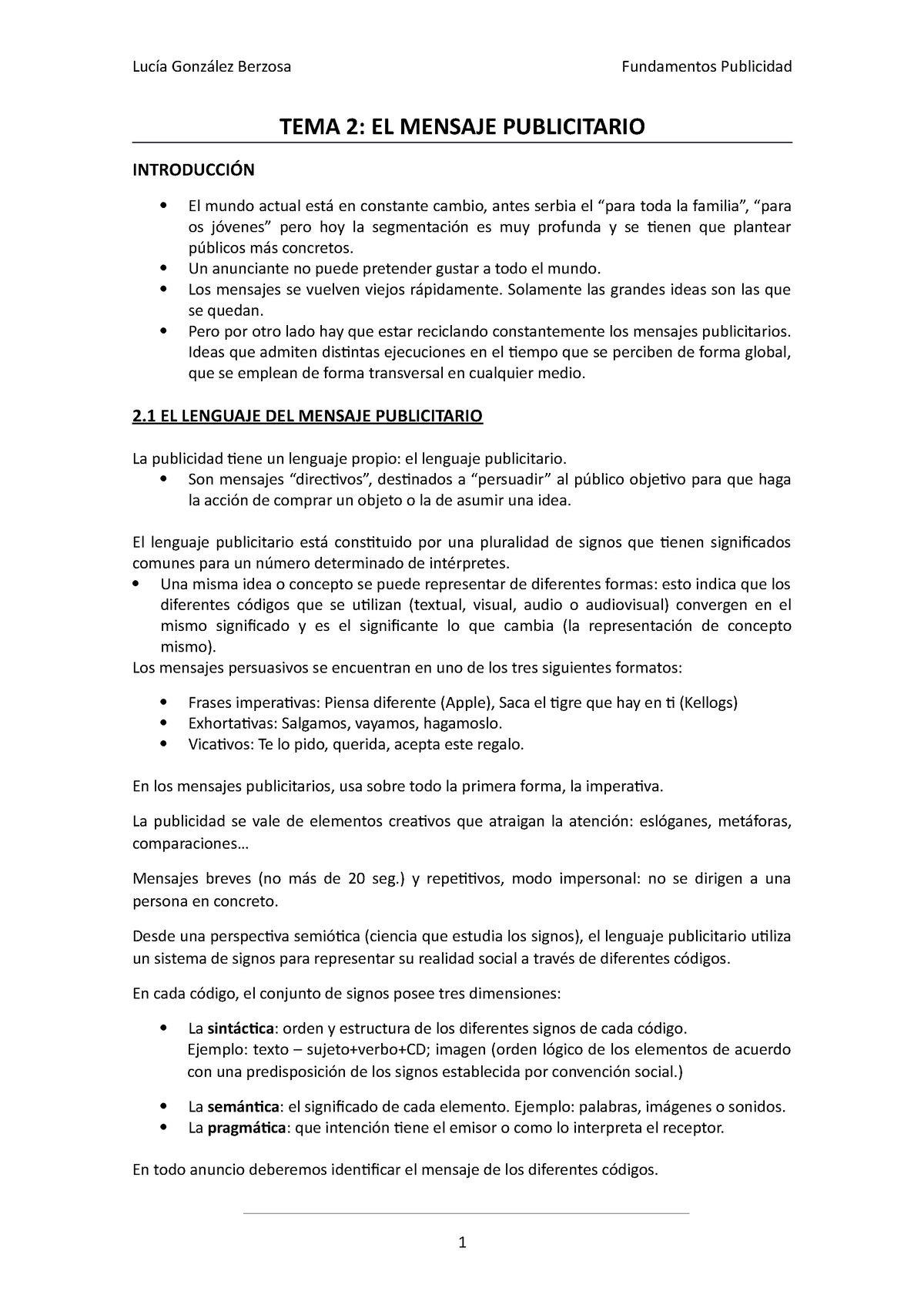 Tema 2 Apuntes De Fundamentos De La Publicidad Lucía González