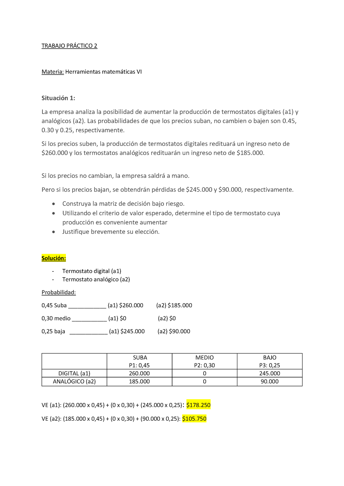 Tp 2 Herramientas Matematicas Trabajo Pr¡ctico 2 Materia