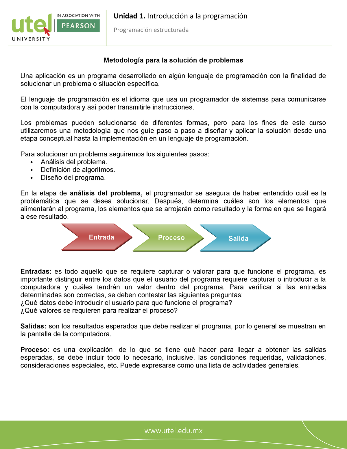 Unidad 1 Ayuda Programación Estructurada Metodología Para La