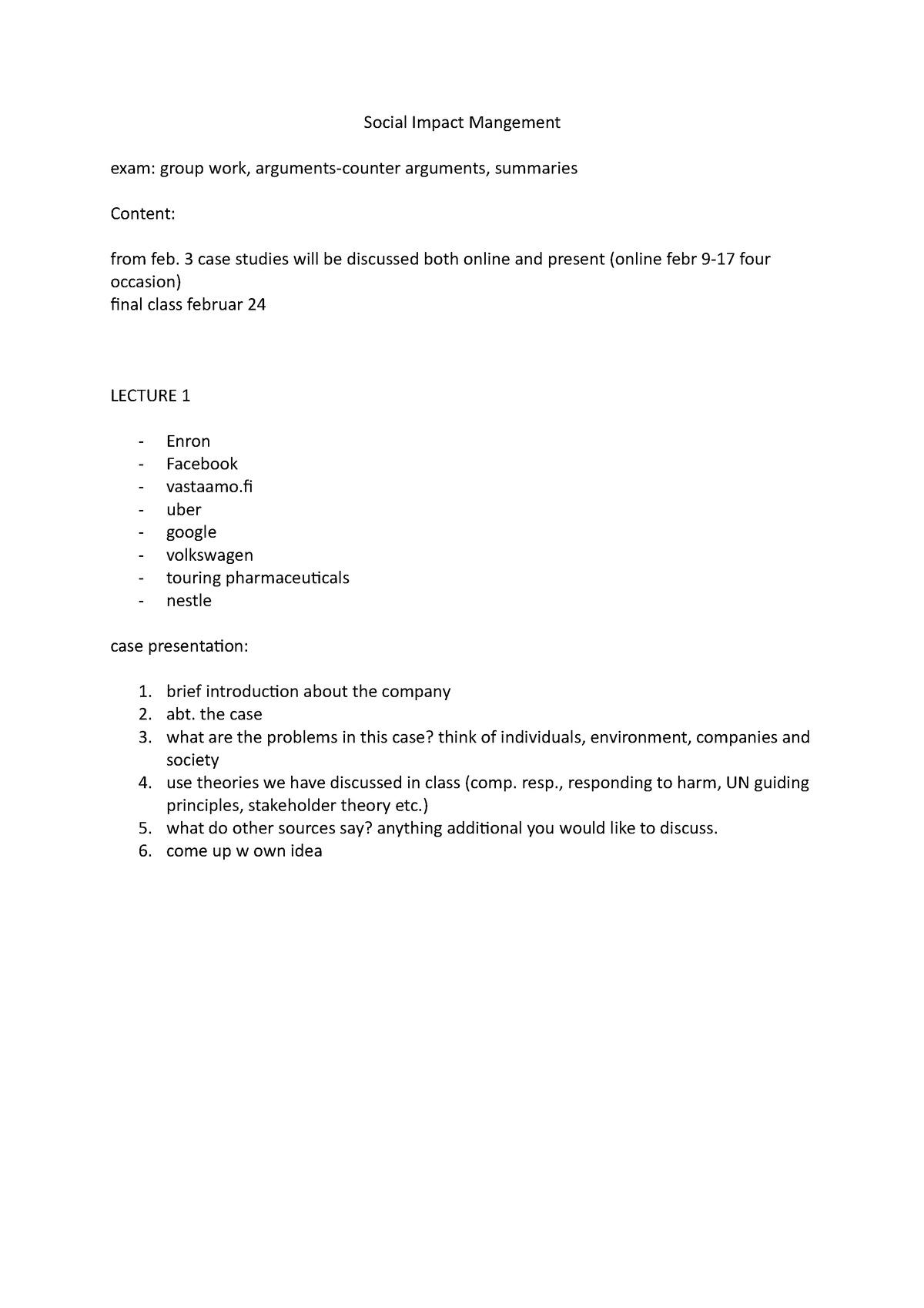 Social Impact Mangement Social Impact Mangement Exam Group Work