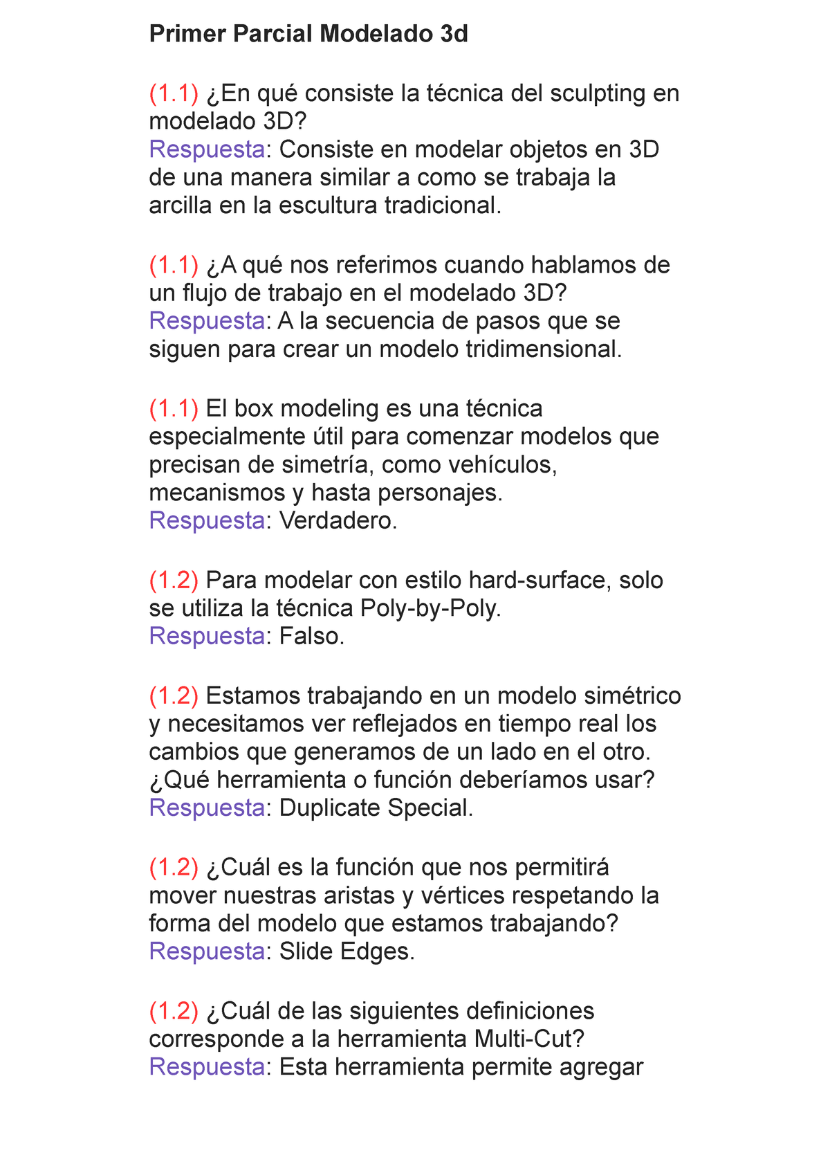 Preguntero Primer Parcial Modelado 3d Primer Parcial Modelado 3d 1