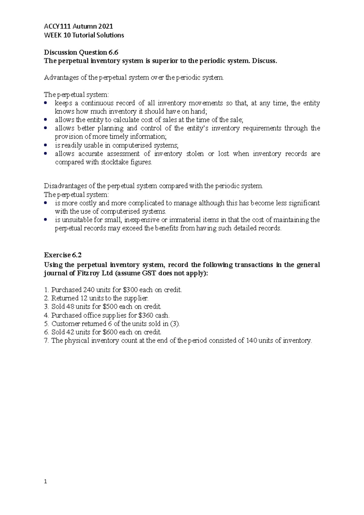 Week 10 Tutorial Solutions Week 10 Tutorial Solutions Discussion