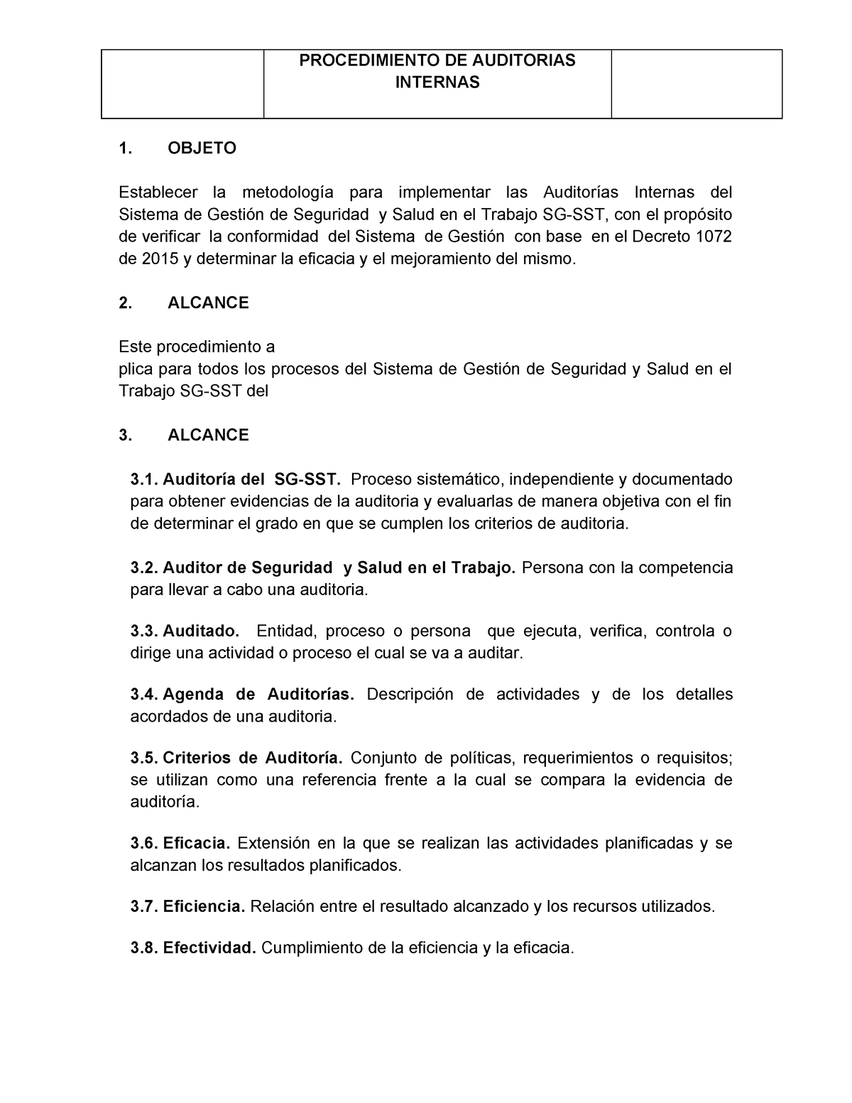 Procedimiento De Auditorías Internas Internas 1 Objeto Establecer La