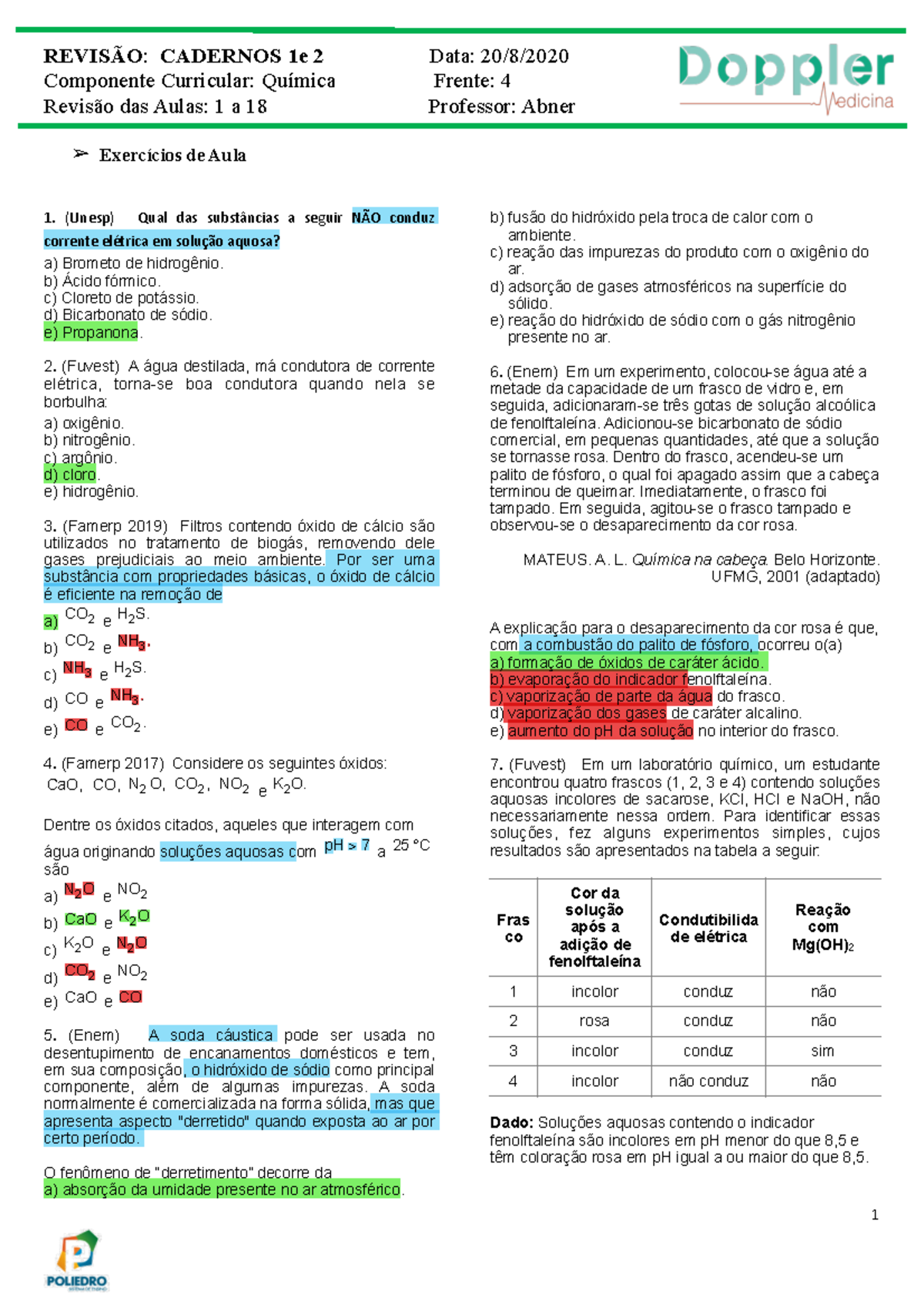 Exercícios Sobre ácidos E Bases Com Gabarito Librain