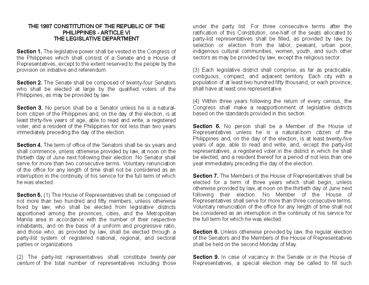 Article Vi Article Ix Of The 1987 Constitution Of The Philippines