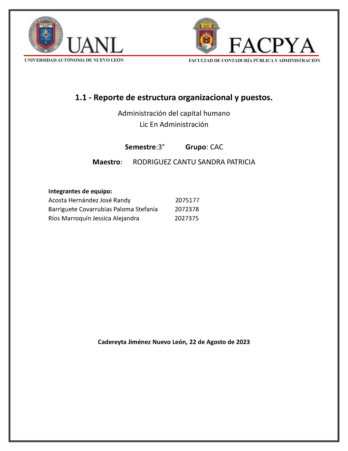 Act 1 Capital Humano 1 Reporte De Estructura Organizacional Y