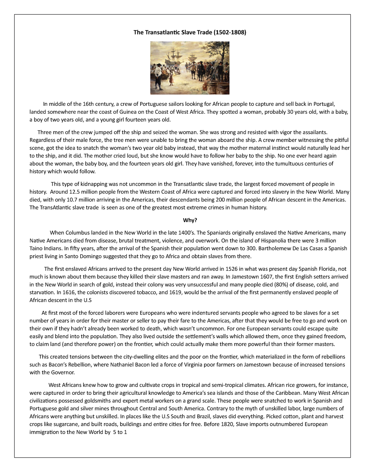 Trans Atlantic Slave Trade Worksheet The Transatlantic Slave Trade