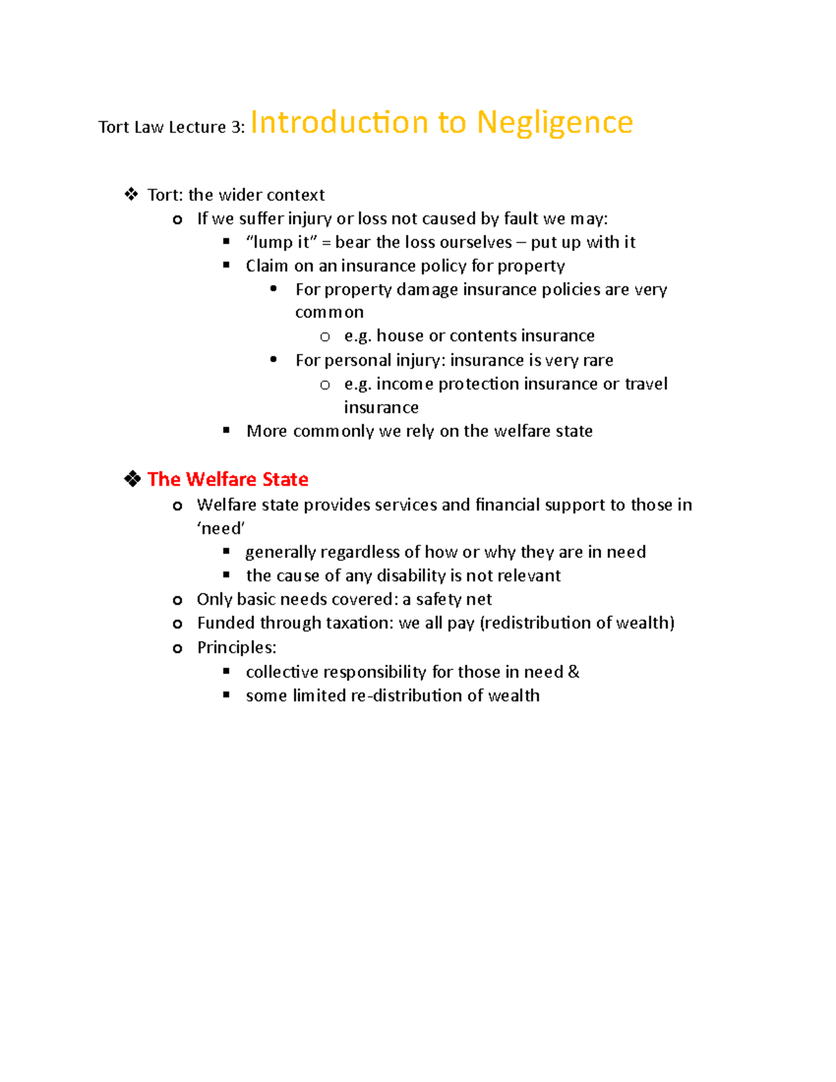 3 Intro To Negligence Lecture Notes 3 Tort Law Lecture 3